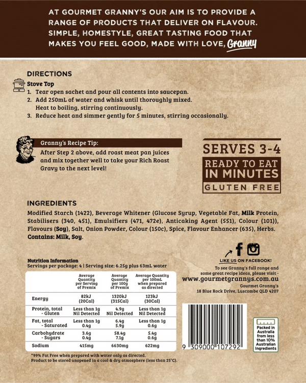 Rich Roast Gravy Mix - 15 x 25g Dry Powder Sachets - Gourmet Granny's