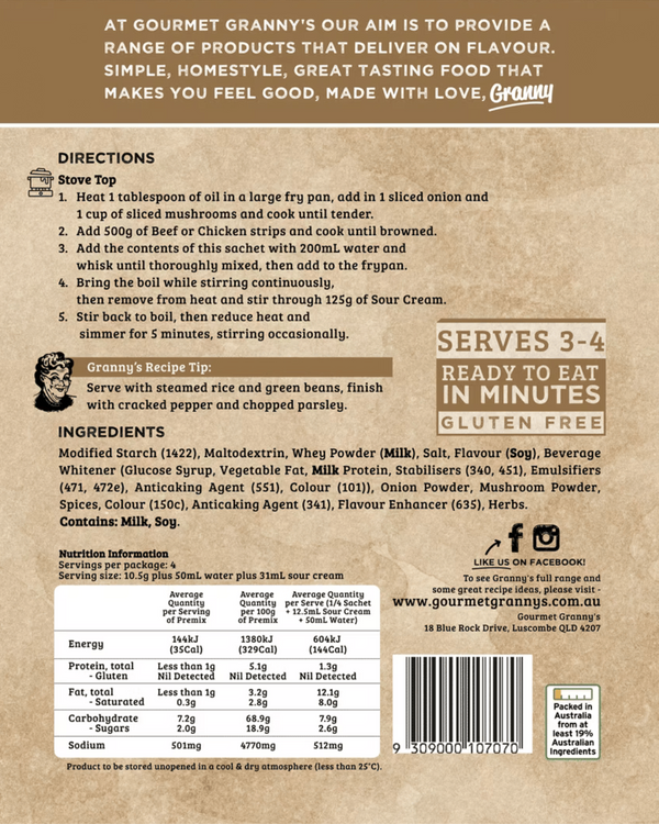 Beef Stroganoff Mix - 12 x 42g Dry Powder Sachets - Gourmet Granny's