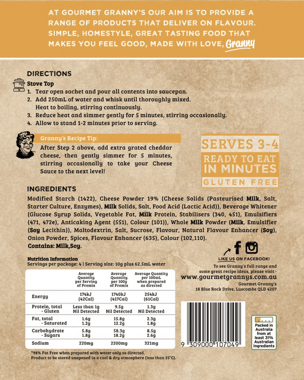 Cheese Sauce Mix - 12 x 40g Dry Powder Sachets - Gourmet Granny's